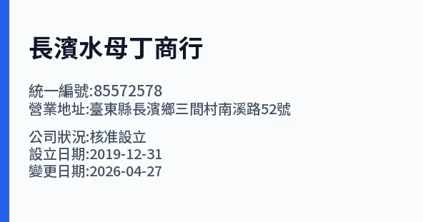 長濱水母丁商行的照片-統編 85572578(臺東縣) 公司登記資料與營業項目詳細圖表