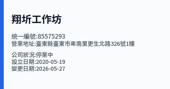 翔圻工作坊的照片-統編 85575293(臺東縣) 公司登記資料與營業項目詳細圖表