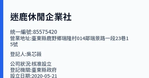 迷鹿休閒企業社的照片-統編 85575420(臺東縣) 公司登記資料與營業項目詳細圖表