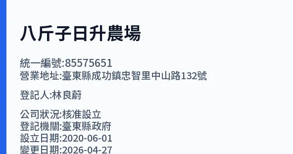八斤子日升農場的照片-統編 85575651(臺東縣) 公司登記資料與營業項目詳細圖表