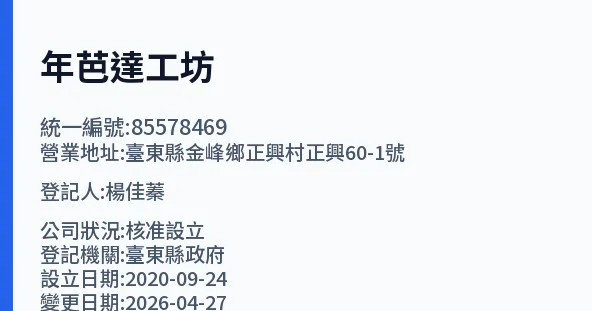 年芭達工坊的照片-統編 85578469(臺東縣) 公司登記資料與營業項目詳細圖表