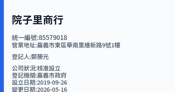 院子里商行的照片-統編 85579018(嘉義市) 公司登記資料與營業項目詳細圖表