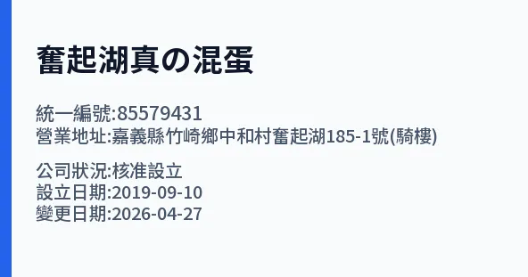 奮起湖真の混蛋的照片-統編 85579431(嘉義縣) 公司登記資料與營業項目詳細圖表