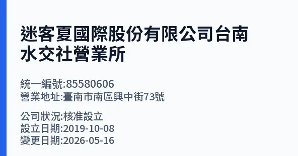 迷客夏國際股份有限公司台南水交社營業所的照片-統編 85580606(臺南市) 公司登記資料與營業項目詳細圖表
