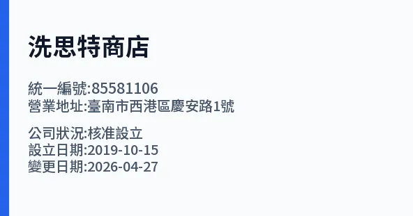 洗思特商店的照片-統編 85581106(臺南市) 公司登記資料與營業項目詳細圖表