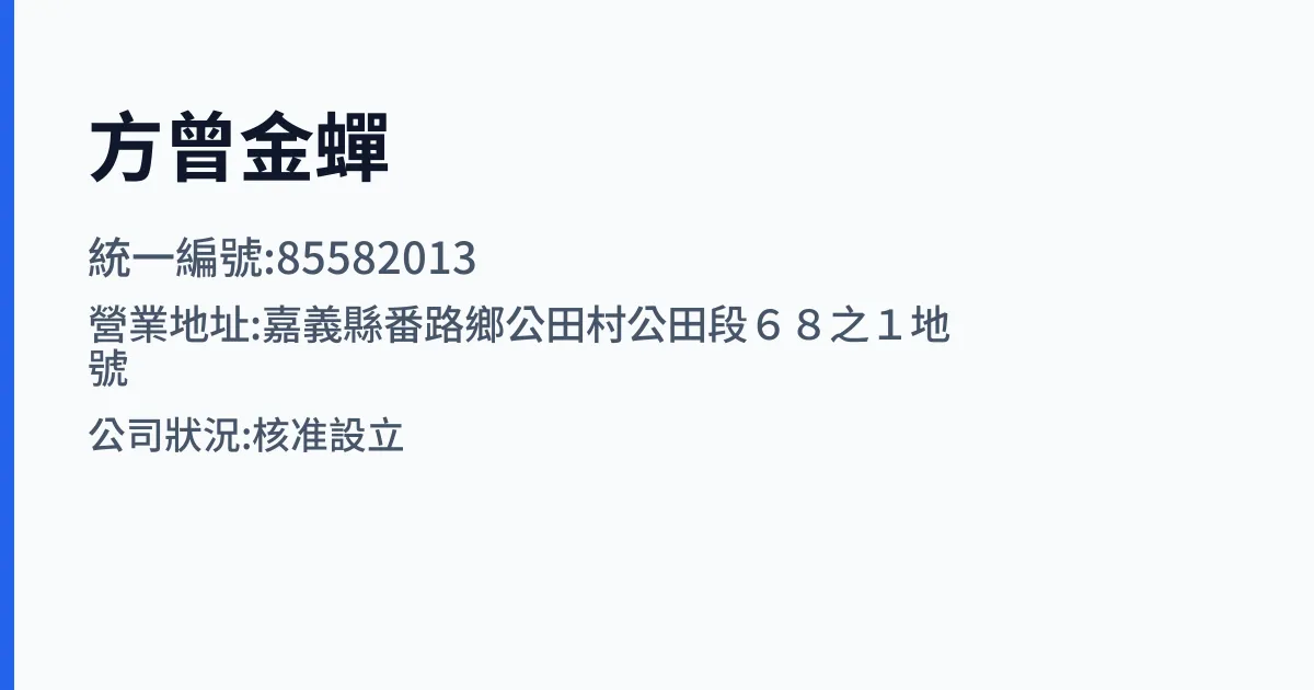 方曾金蟬 - 統編 85582013(嘉義縣) 公司登記資料與營業項目詳細圖表