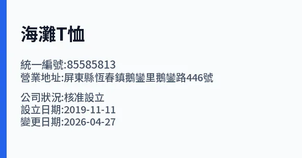 海灘T恤的照片-統編 85585813(屏東縣) 公司登記資料與營業項目詳細圖表