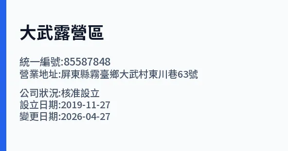大武露營區的照片-統編 85587848(屏東縣) 公司登記資料與營業項目詳細圖表