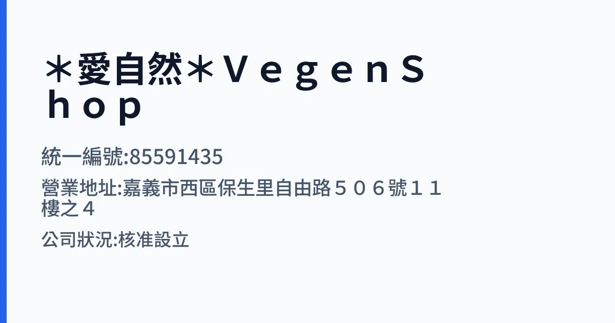 ＊愛自然＊ＶｅｇｅｎＳｈｏｐ - 統編 85591435(嘉義市) 公司登記資料與營業項目詳細圖表