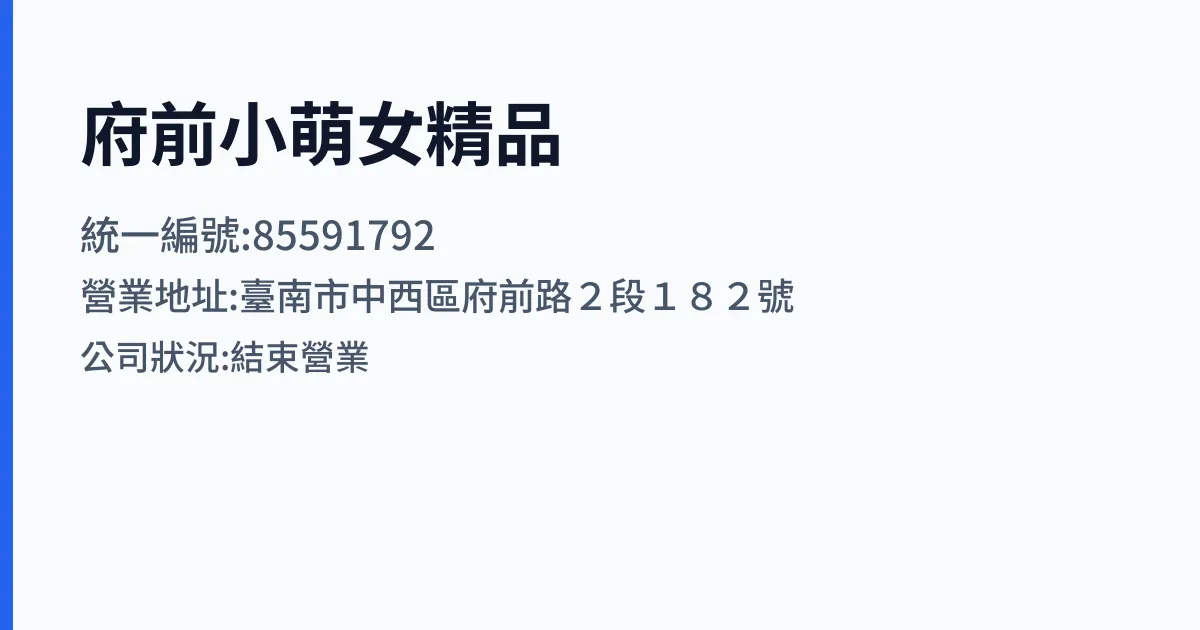 府前小萌女精品 - 統編 85591792(臺南市) 公司登記資料與營業項目詳細圖表