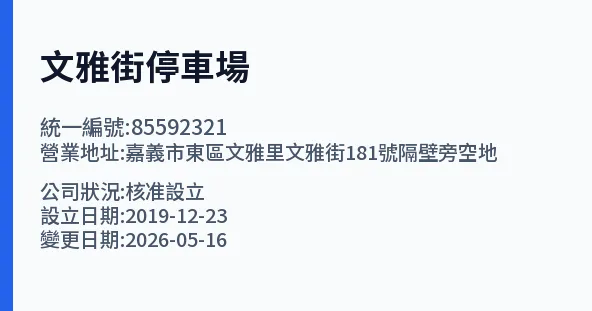 文雅街停車場的照片-統編 85592321(嘉義市) 公司登記資料與營業項目詳細圖表