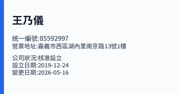 王乃儀的照片-統編 85592997(嘉義市) 公司登記資料與營業項目詳細圖表