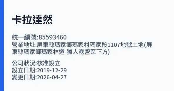 卡拉達然的照片-統編 85593460(屏東縣) 公司登記資料與營業項目詳細圖表