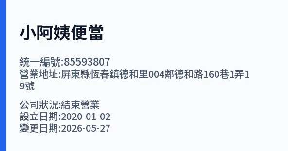 小阿姨便當的照片-統編 85593807(屏東縣) 公司登記資料與營業項目詳細圖表