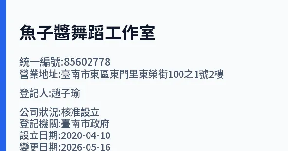 魚子醬舞蹈工作室的照片-統編 85602778(臺南市) 公司登記資料與營業項目詳細圖表