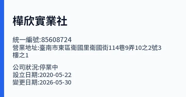 樺欣實業社的照片-統編 85608724(臺南市) 公司登記資料與營業項目詳細圖表