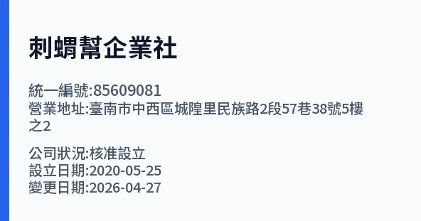刺蝟幫企業社的照片-統編 85609081(臺南市) 公司登記資料與營業項目詳細圖表