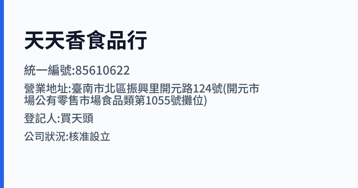 天天香食品行 - 統編 85610622(臺南市) 公司登記資料與營業項目詳細圖表