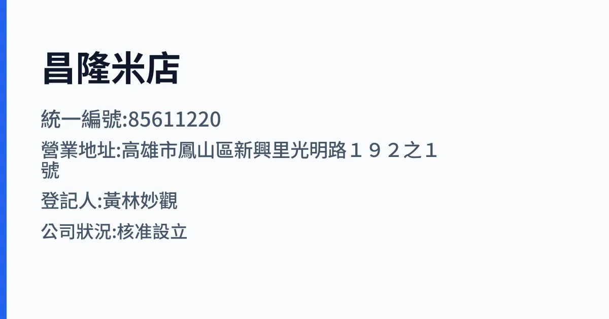 昌隆米店 - 統編 85611220(高雄市) 公司登記資料與營業項目詳細圖表