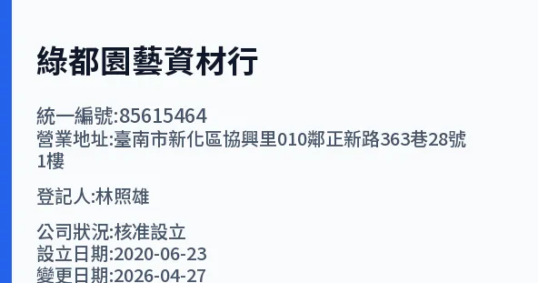 綠都園藝資材行的照片-統編 85615464(臺南市) 公司登記資料與營業項目詳細圖表