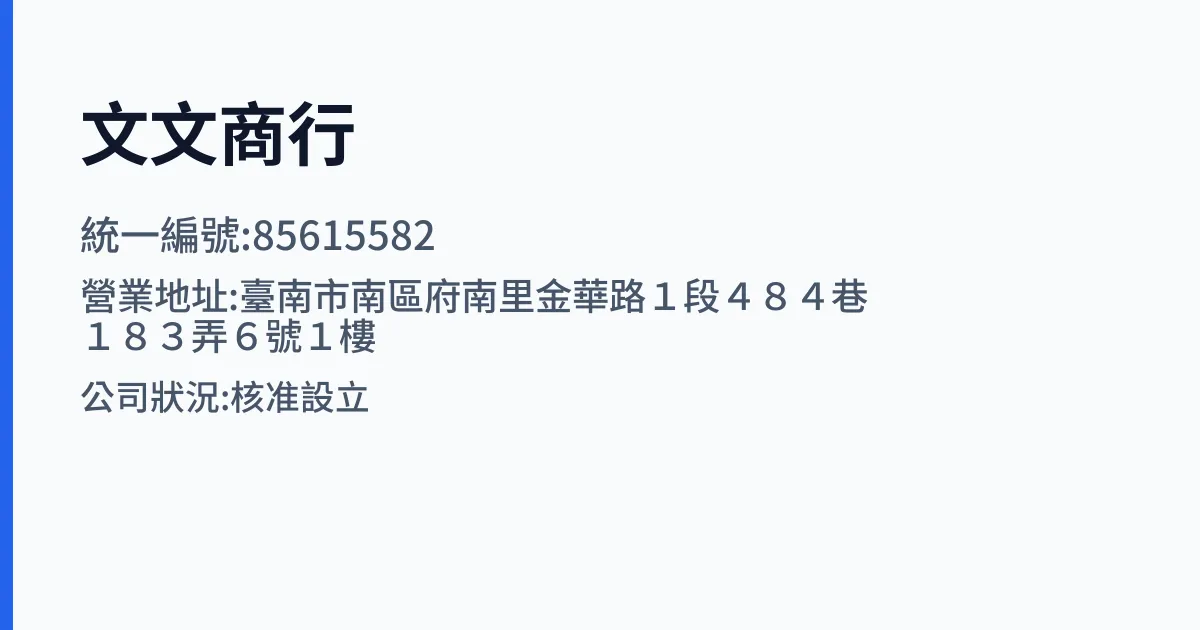 文文商行 - 統編 85615582(臺南市) 公司登記資料與營業項目詳細圖表