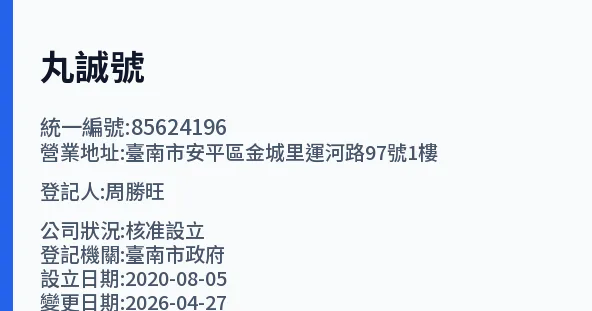 丸誠號的照片-統編 85624196(臺南市) 公司登記資料與營業項目詳細圖表