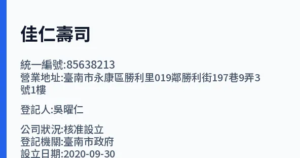 佳仁壽司的照片-統編 85638213(臺南市) 公司登記資料與營業項目詳細圖表