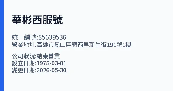 華彬西服號的照片-統編 85639536(高雄市) 公司登記資料與營業項目詳細圖表