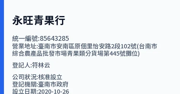永旺青果行的照片-統編 85643285(臺南市) 公司登記資料與營業項目詳細圖表