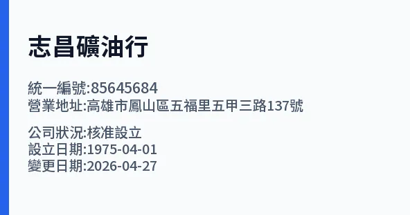 志昌礦油行的照片-統編 85645684(高雄市) 公司登記資料與營業項目詳細圖表