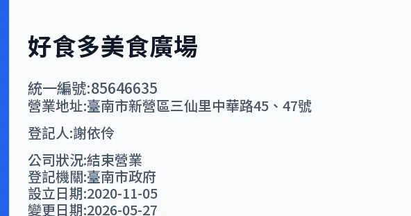 好食多美食廣場的照片-統編 85646635(臺南市) 公司登記資料與營業項目詳細圖表