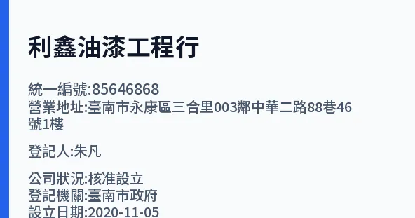 利鑫油漆工程行的照片-統編 85646868(臺南市) 公司登記資料與營業項目詳細圖表