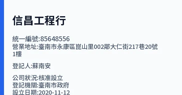 信昌工程行的照片-統編 85648556(臺南市) 公司登記資料與營業項目詳細圖表