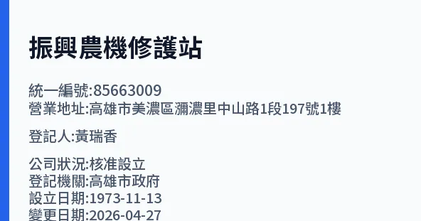 振興農機修護站的照片-統編 85663009(高雄市) 公司登記資料與營業項目詳細圖表