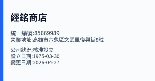 經銘商店的照片-統編 85669989(高雄市) 公司登記資料與營業項目詳細圖表