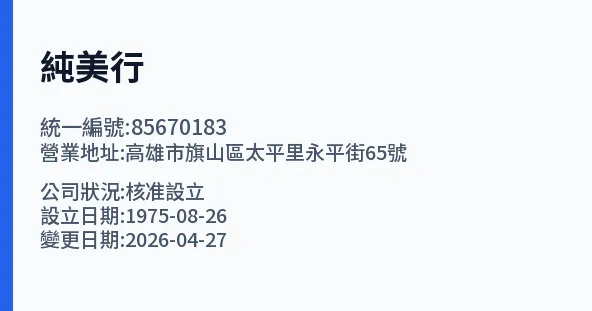 純美行的照片-統編 85670183(高雄市) 公司登記資料與營業項目詳細圖表