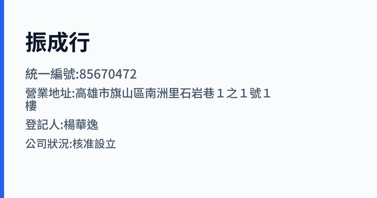 振成行 - 統編 85670472（高雄市） 公司登記資料與營業項目詳細圖表