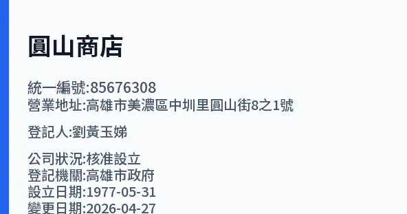 圓山商店的照片-統編 85676308(高雄市) 公司登記資料與營業項目詳細圖表