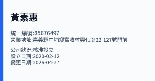 黃素惠的照片-統編 85676497(嘉義縣) 公司登記資料與營業項目詳細圖表