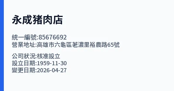 永成猪肉店的照片-統編 85676692(高雄市) 公司登記資料與營業項目詳細圖表