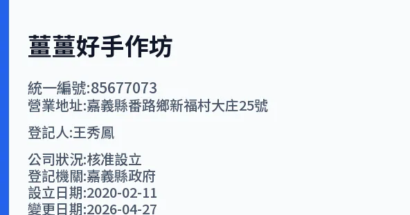 薑薑好手作坊的照片-統編 85677073(嘉義縣) 公司登記資料與營業項目詳細圖表