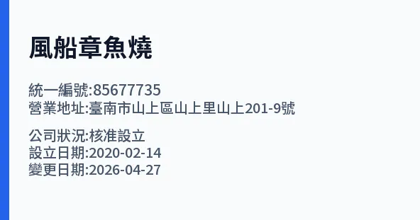 風船章魚燒的照片-統編 85677735(臺南市) 公司登記資料與營業項目詳細圖表
