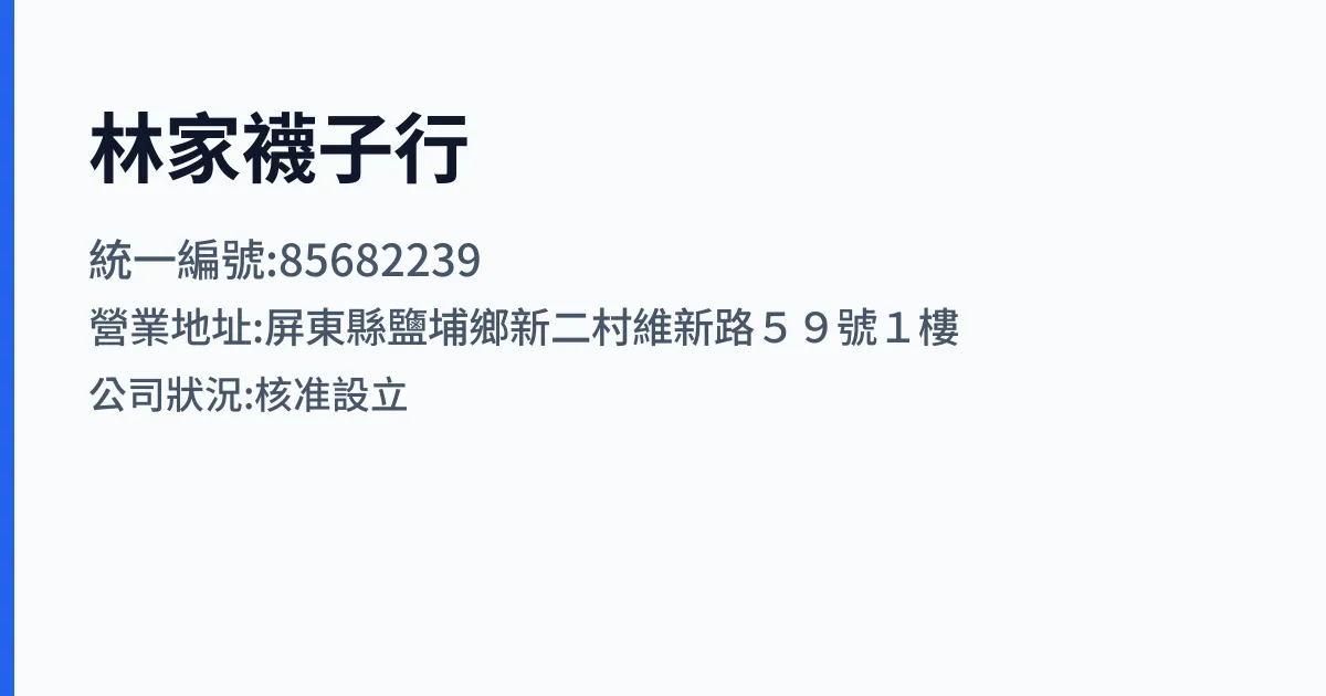 林家襪子行 - 統編 85682239（屏東縣） 公司登記資料與營業項目詳細圖表