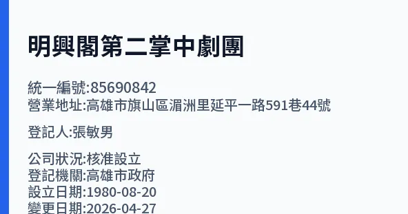 明興閣第二掌中劇團的照片-統編 85690842(高雄市) 公司登記資料與營業項目詳細圖表