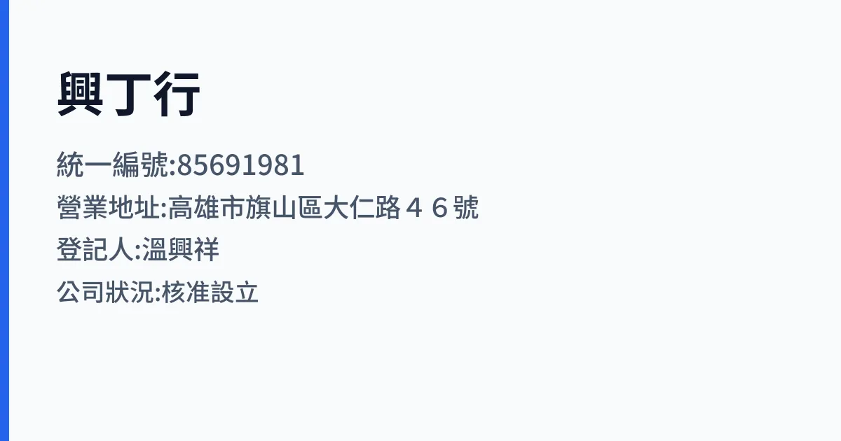 興丁行 - 統編 85691981(高雄市) 公司登記資料與營業項目詳細圖表