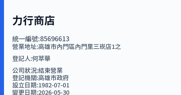 力行商店的照片-統編 85696613(高雄市) 公司登記資料與營業項目詳細圖表