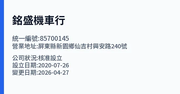 銘盛機車行的照片-統編 85700145(屏東縣) 公司登記資料與營業項目詳細圖表