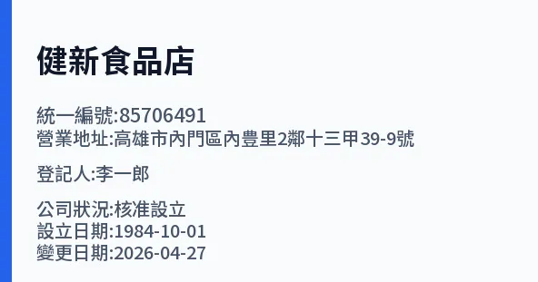 健新食品店的照片-統編 85706491(高雄市) 公司登記資料與營業項目詳細圖表