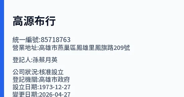 高源布行的照片-統編 85718763(高雄市) 公司登記資料與營業項目詳細圖表