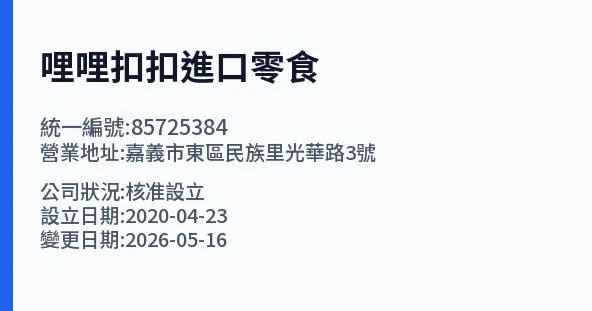 哩哩扣扣進口零食的照片-統編 85725384(嘉義市) 公司登記資料與營業項目詳細圖表